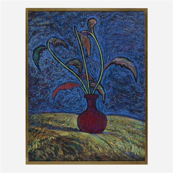 Gershon Benjamin | Glass Jar and Leaf Stems (1970) | MutualArt