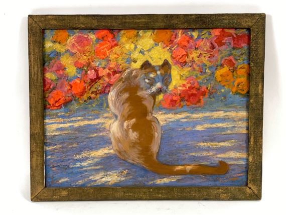 Augustus Smith Daggy | Impressionist oil on board of a cat | MutualArt