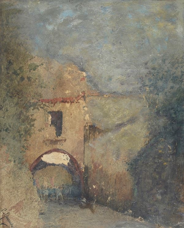 Giuseppe Quaranta | Street view with house and arch | MutualArt