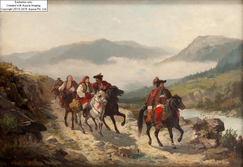 Jozef Jaroszynski | Huculi w dolinie (1918) | MutualArt