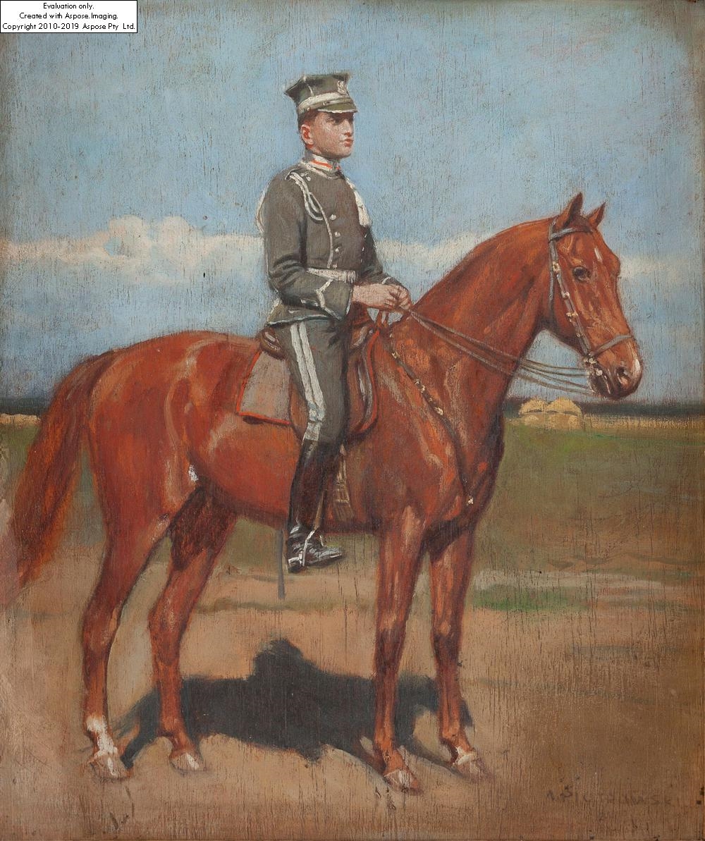 Antoni Piotrowski | Wojskowy na koniu | MutualArt