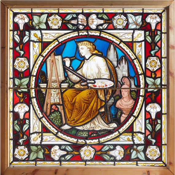 John Richard Clayton | 'ART', GOTHIC REVIVAL STAINED GLASS PANEL, CIRCA ...