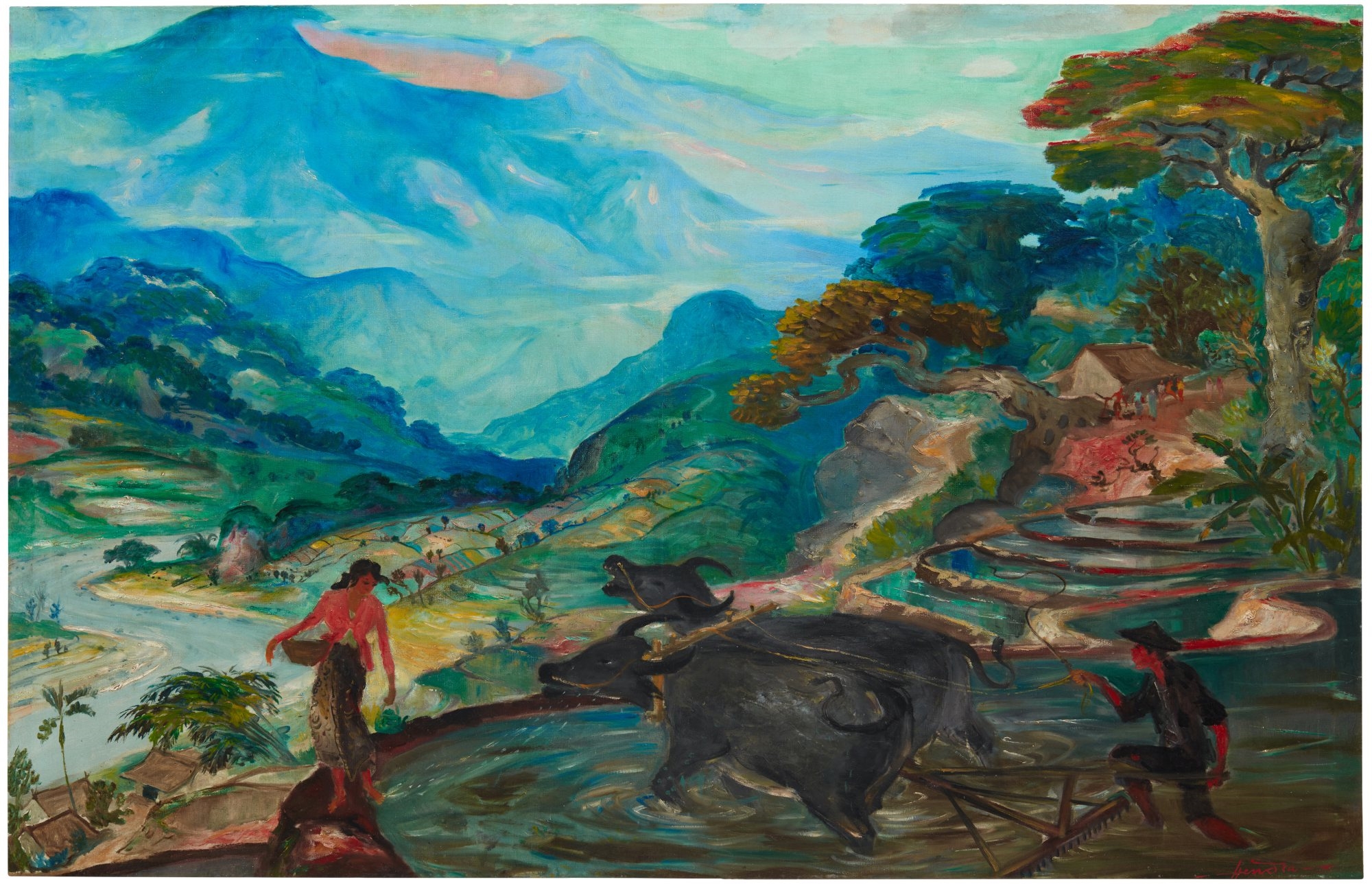 Hendra Gunawan | Landscape with water-buffaloes | MutualArt