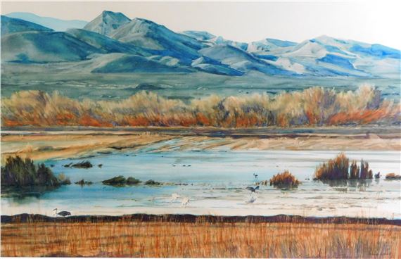 Jean Morgan George | March scene with waterfowl and mountains | MutualArt