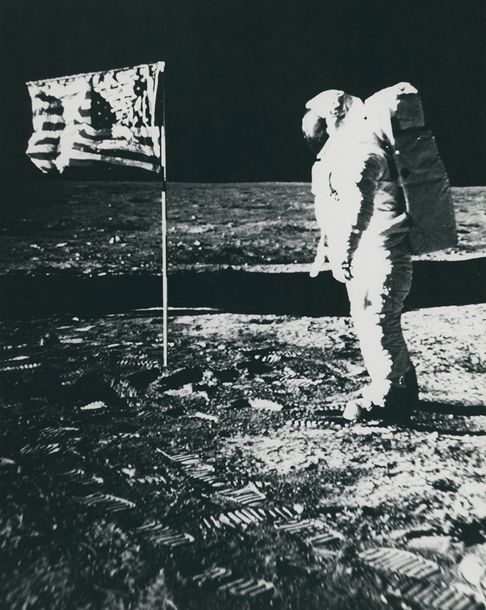 NASA | Historic photograph of Buzz Aldrin posing in front of the ...