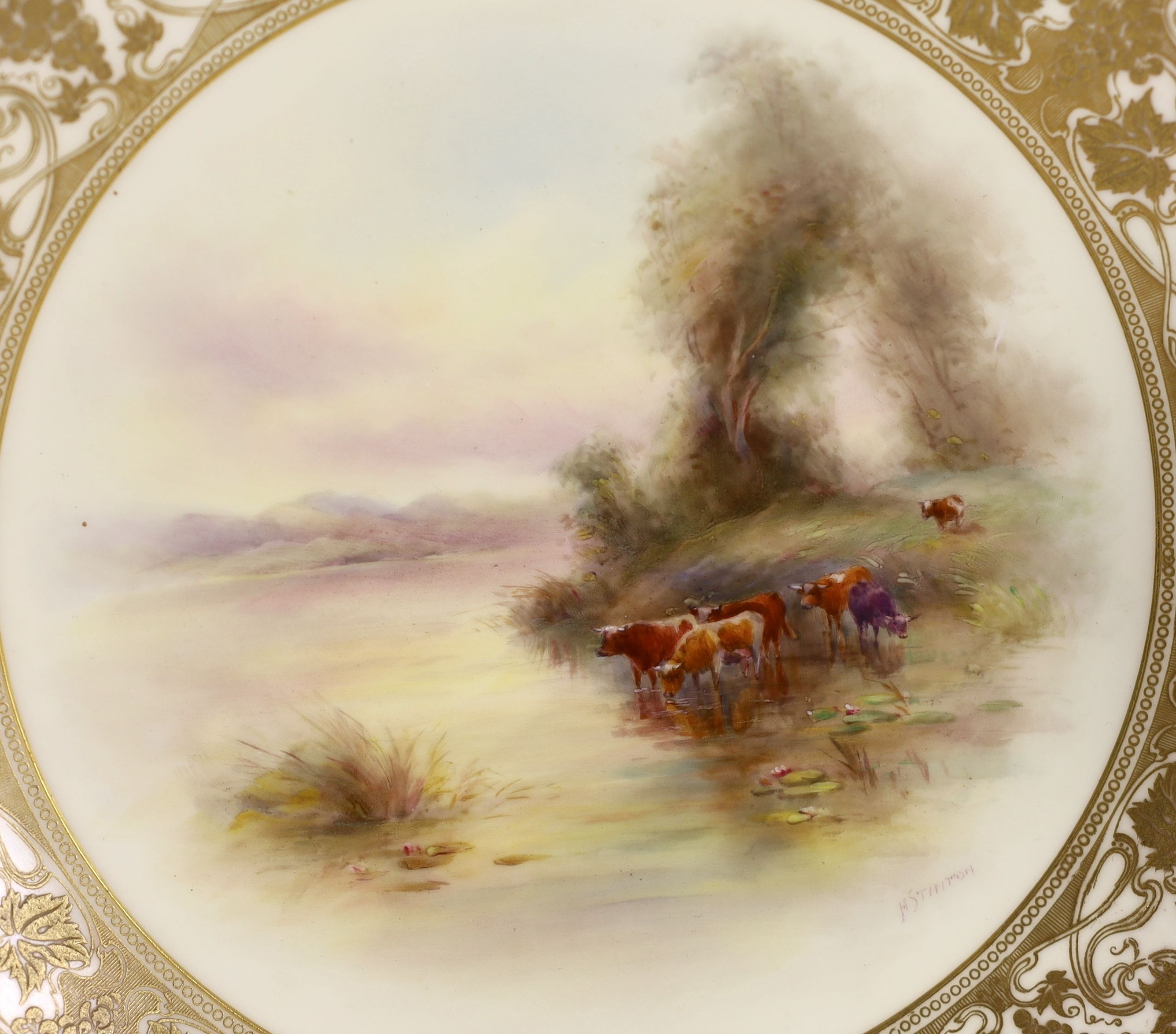 Harry Stinton | Two Royal Worcester Stinton painted ‘cattle at dusk ...