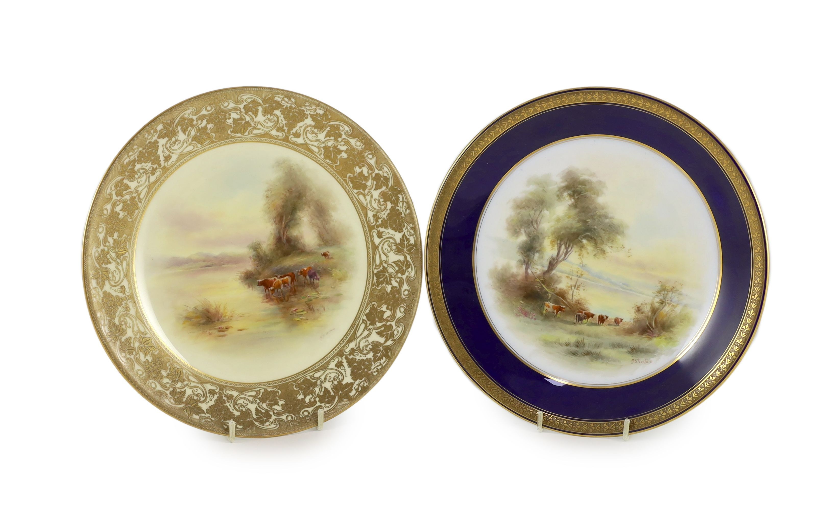 Harry Stinton | Two Royal Worcester Stinton painted ‘cattle at dusk ...