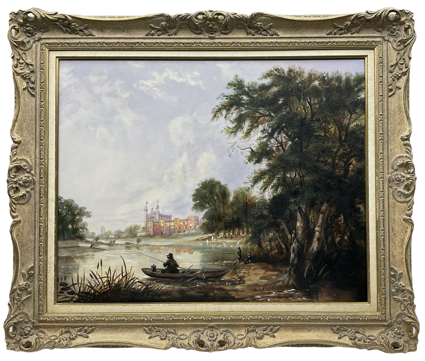 Thomas Creswick | Fishing on the River Thames Near Eton College | MutualArt