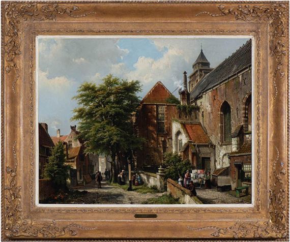 Willem Koekkoek | Figures in a winter townscape | MutualArt