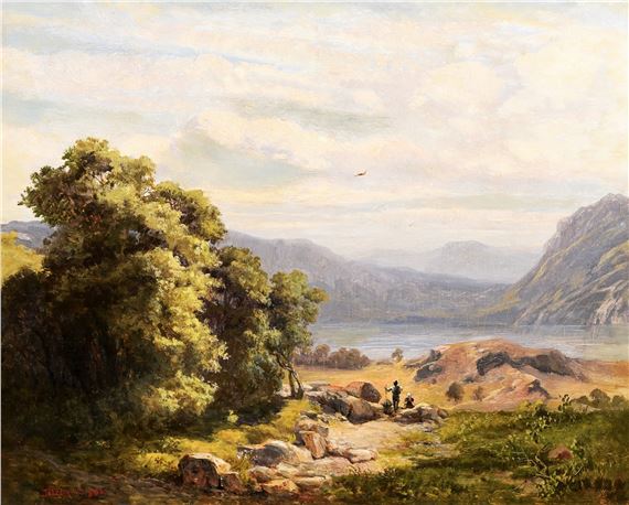 Karoly Telepy | Hegyvidéki táj alakokkal (1885) | MutualArt