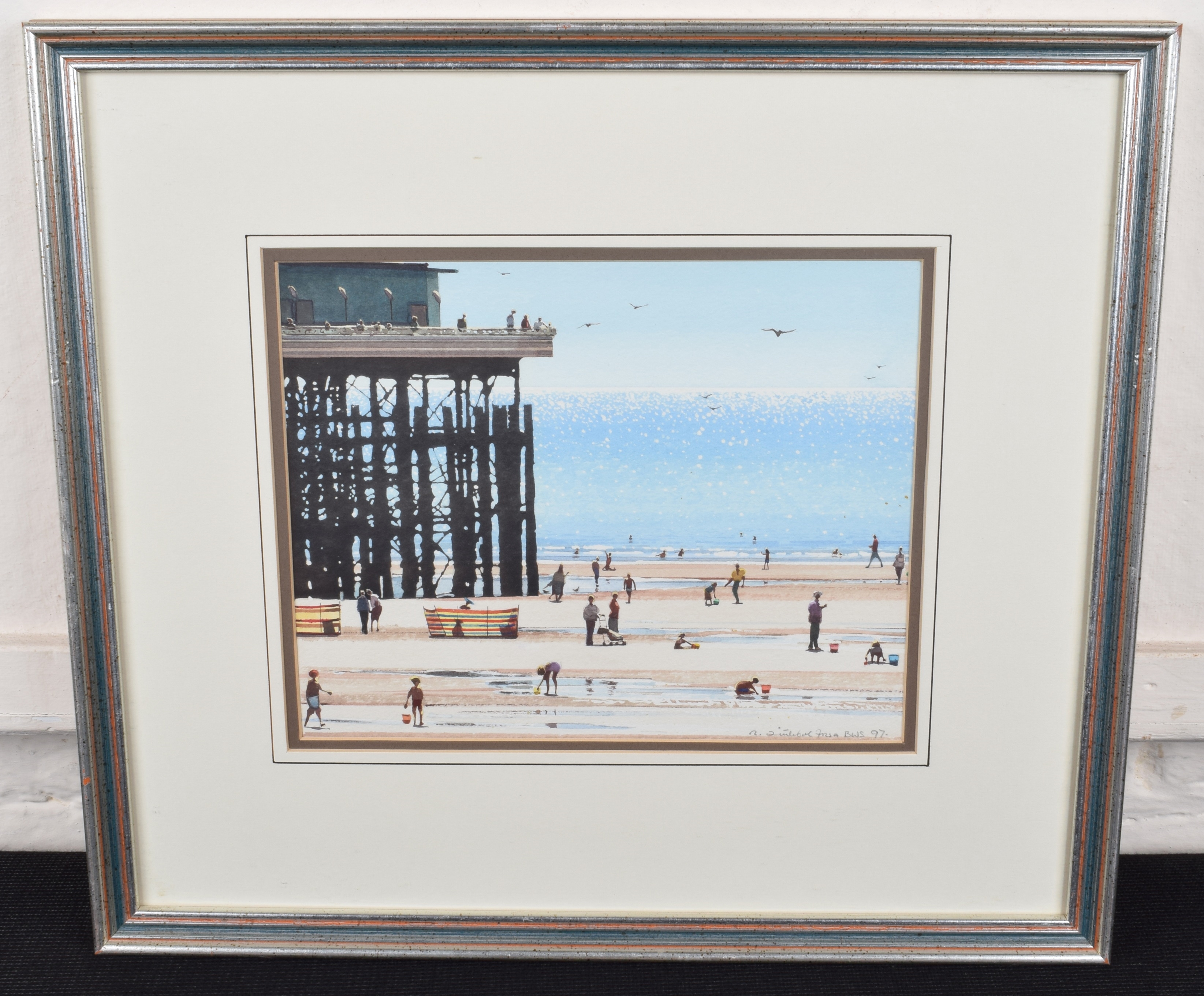 Robert Littleford | Beach scene with figures and a pier | MutualArt