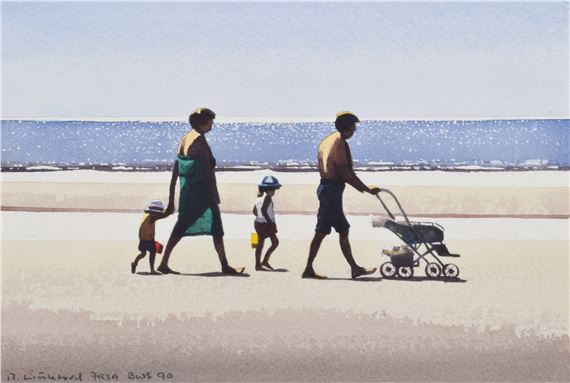 Robert Littleford | Beach scene with figures and a pushchair | MutualArt