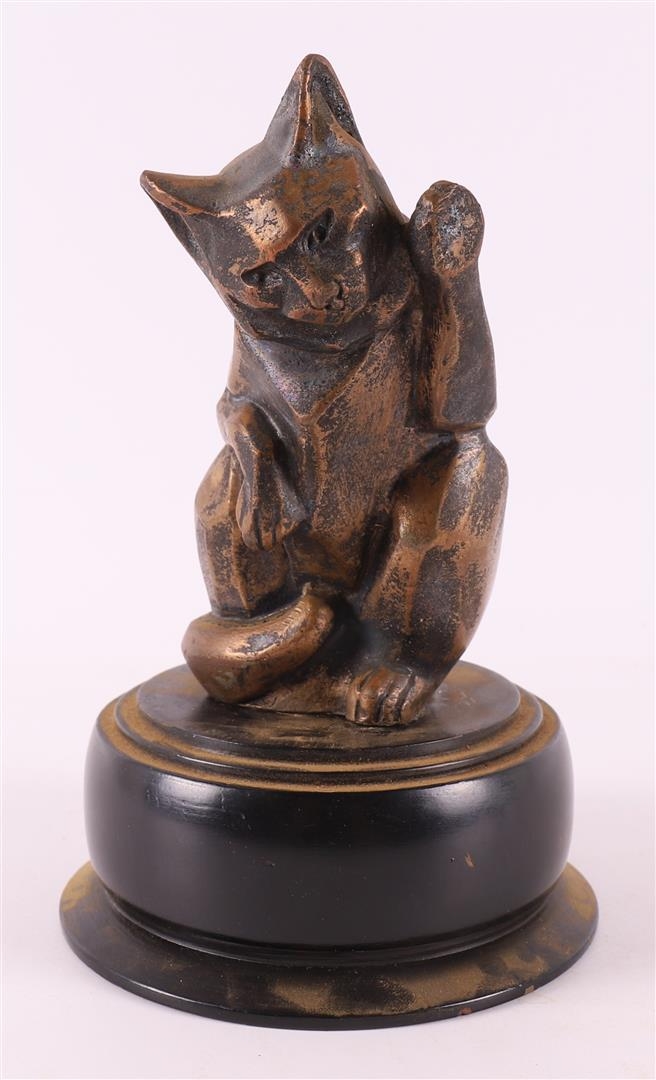 Irénée Rochard | Bronze sitting cat on wooden base | MutualArt