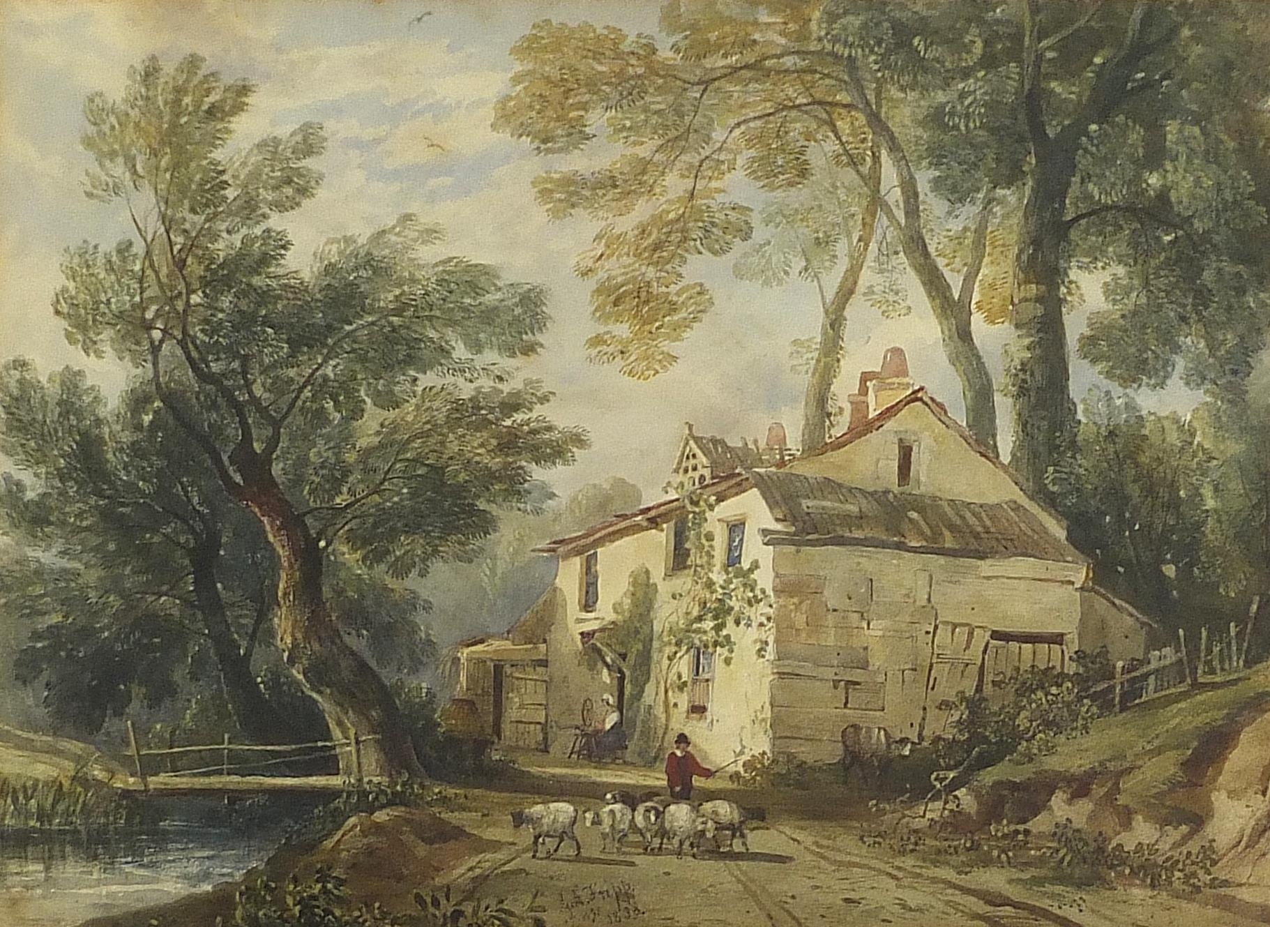 George Arthur Fripp | Flock of sheep before a cottage and female with ...