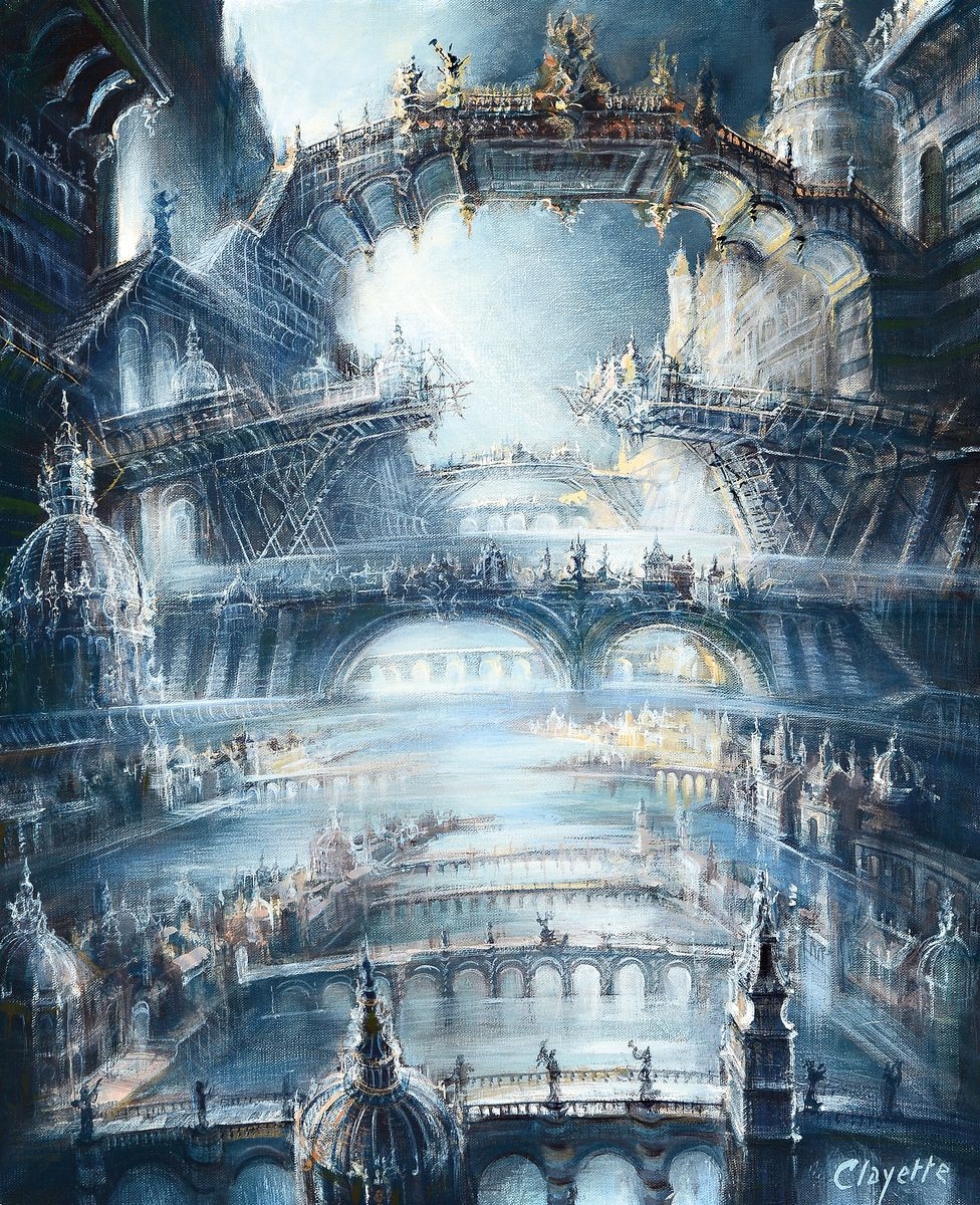 Pierre Clayette | Surrealistic landscape with set pieces of various ...