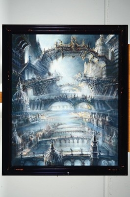 Pierre Clayette | Surrealistic landscape with set pieces of various ...