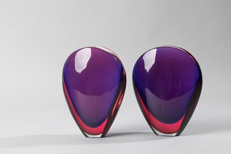 Flavio Poli | Two sommerso glass Valva vases | MutualArt