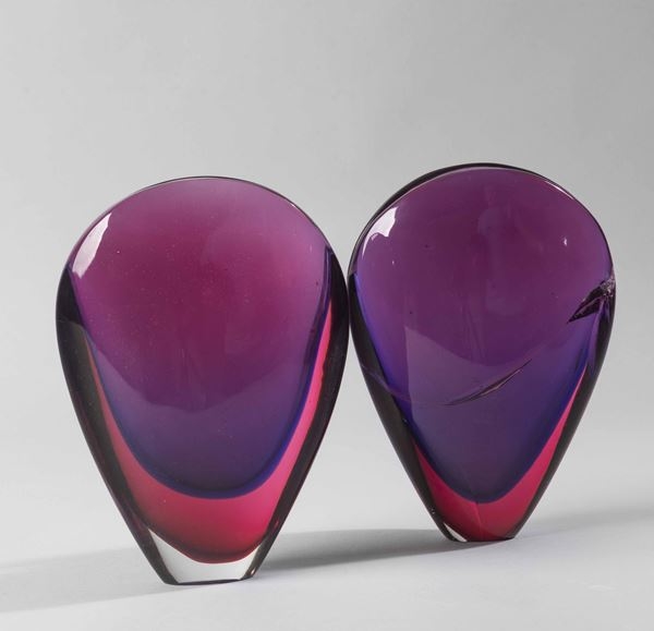 Flavio Poli | Two sommerso glass Valva vases | MutualArt