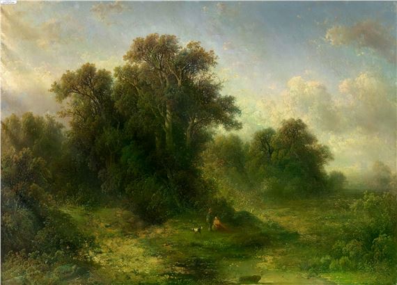 Frederik Hendrik Hendriks | Baumbestandene Landschaft mit zwei ...