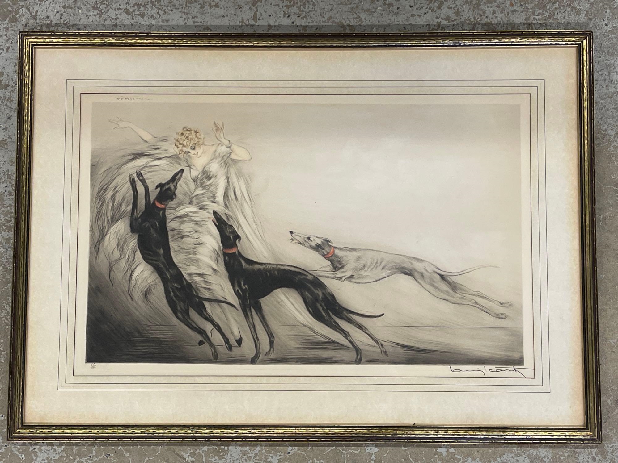Louis Icart | Woman with Greyhounds | MutualArt