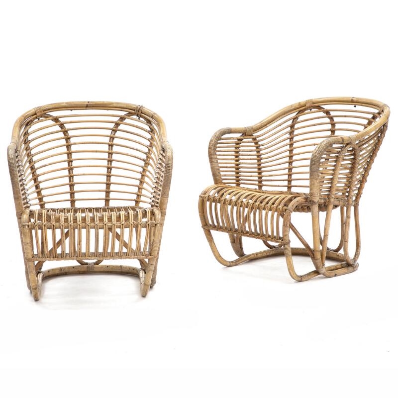 Tove Kindt-Larsen | A pair of bamboo and wicker easy chairs | MutualArt
