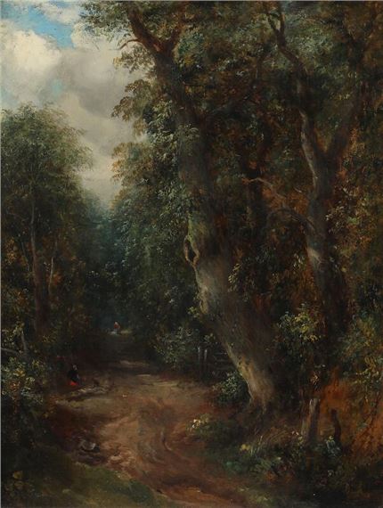 English School, 19th Century | Forest scene with walking persons ...