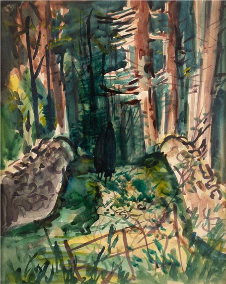 George Campbell | FIGURES ON A FOREST BRIDGE | MutualArt