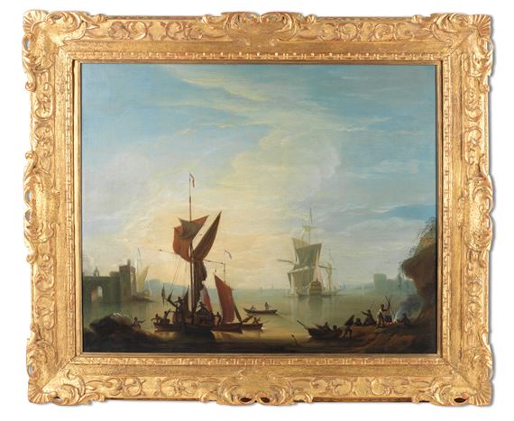 Peter Monamy | British warship lying off a fortified Mediterranean port ...