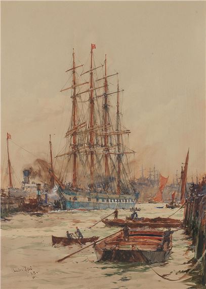 Charles Edward Dixon | A four-masted ship at anchor and other shipping ...