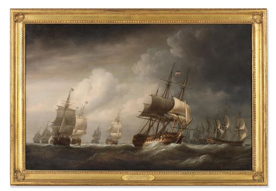Nicholas Pocock | A fleet of East Indiamen wearing in succession ahead ...