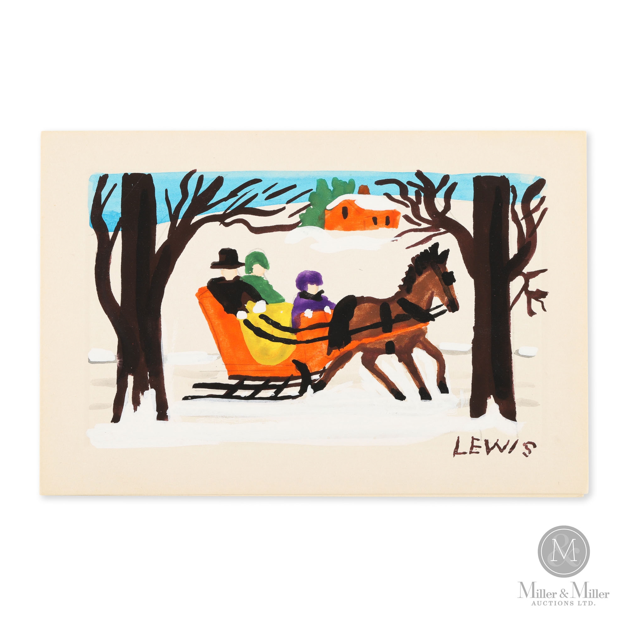 Maud Lewis | Winter Sleigh Ride Between Trees | MutualArt