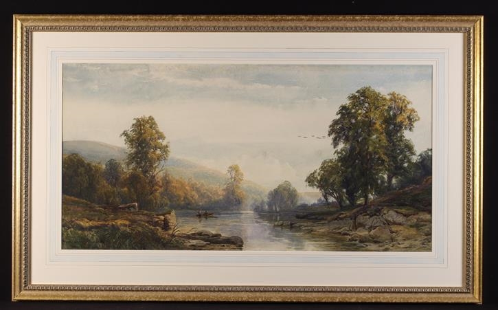 John Fulton | River Landscape with two men in rowing boat | MutualArt