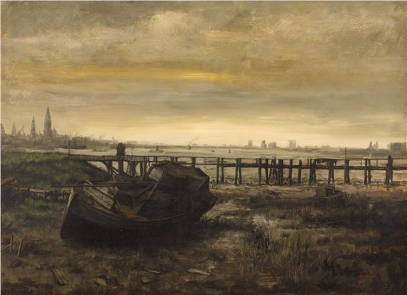 Willem Dolphyn | The harbour of Antwerp seen from Linkeroever [left ...