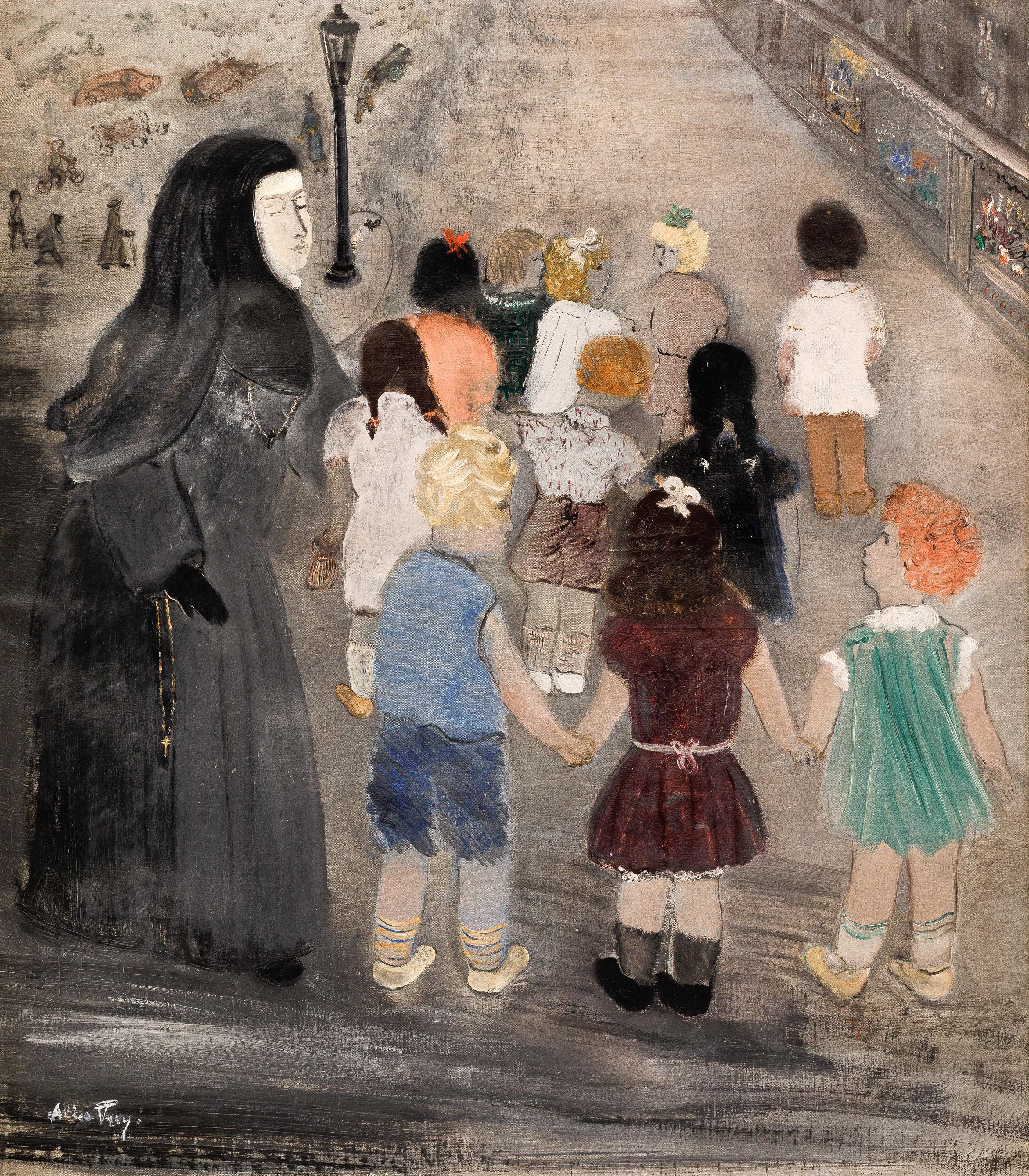 Alice Frey | Nun with children in the city | MutualArt
