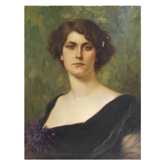 Achille Beltrame | PORTRAIT OF LADY WITH VIOLETS | MutualArt