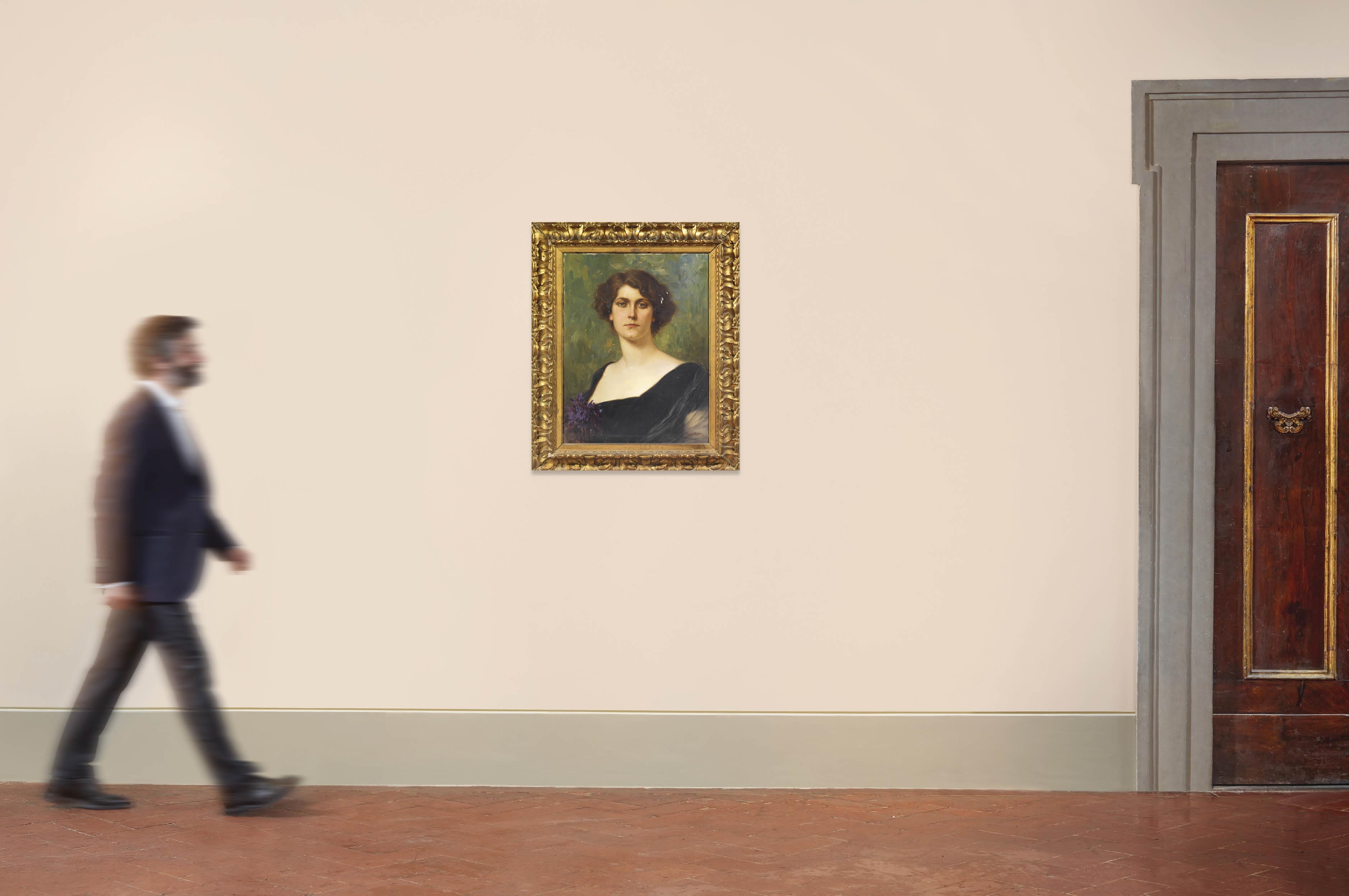 Achille Beltrame | PORTRAIT OF LADY WITH VIOLETS | MutualArt