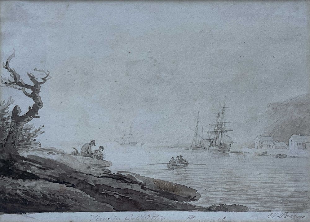 William Payne | A coastal view near Plymouth with shipping moored ...
