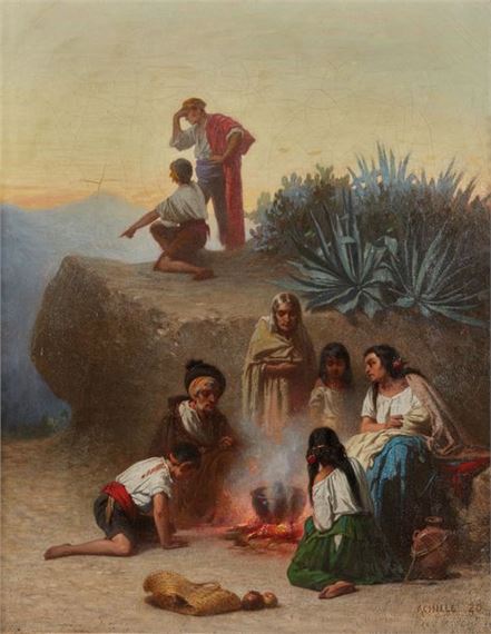 Achille Zo | Evening stop around the fire (1860) | MutualArt