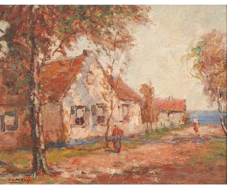 Frances H. McKay | oil on board fall landscape of cottages | MutualArt