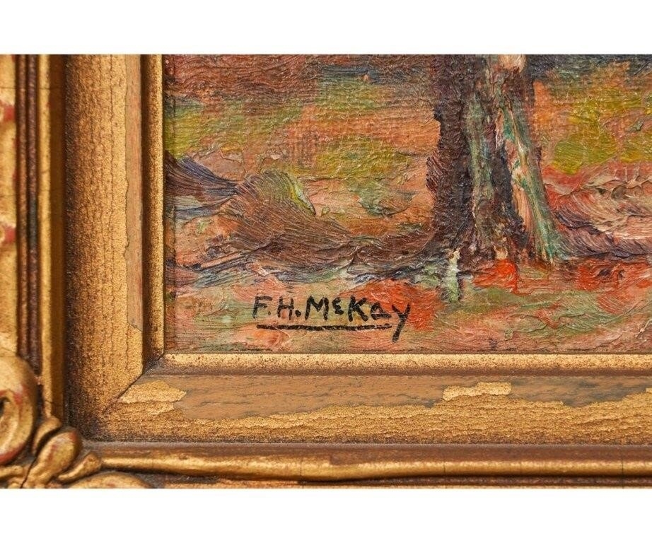 Frances H. McKay | oil on board fall landscape of cottages | MutualArt