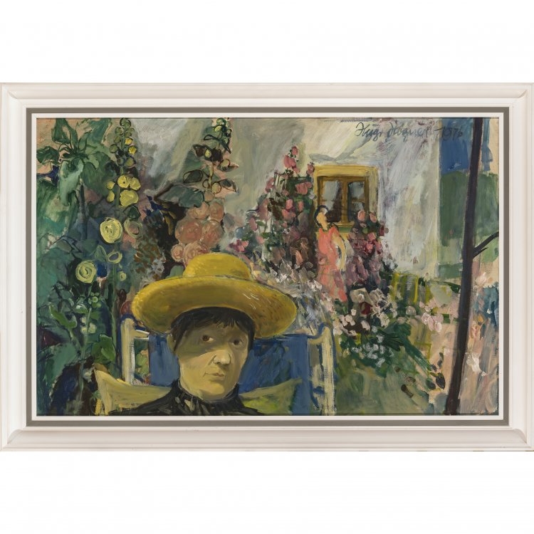 Hugo Hogner | Anna-Maria Högner mit Strohhut im eigenen Sommergarten ...