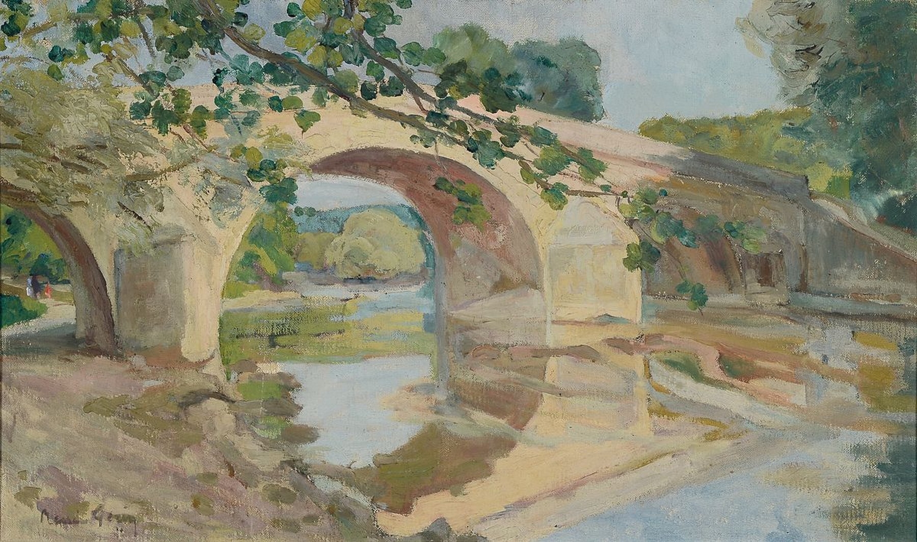 René Gerin | river landscape with bridge (1900) | MutualArt