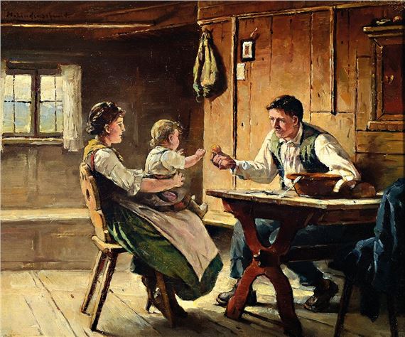 Hermann Lindenschmit | Young peasant family in the room | MutualArt