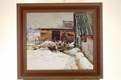 Leonid Rudnev | homestead with dung heap and poultry in snow (1938 ...