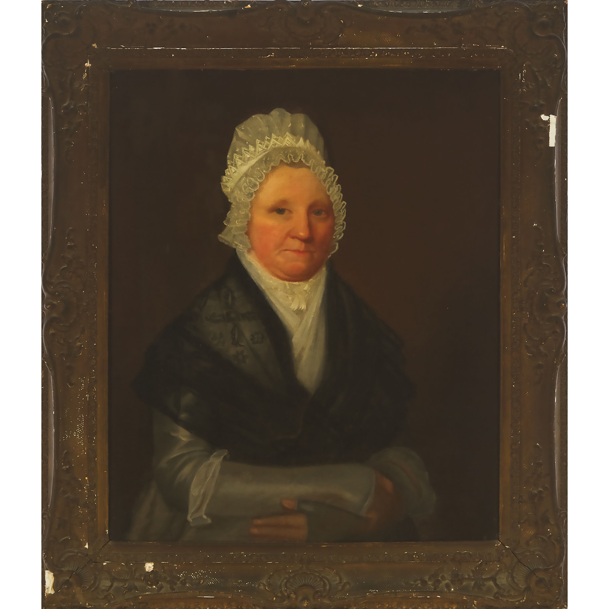 Cyrenius Hall | PORTRAIT OF A LADY WEARING A BONNET & BLACK SHAWL; A ...