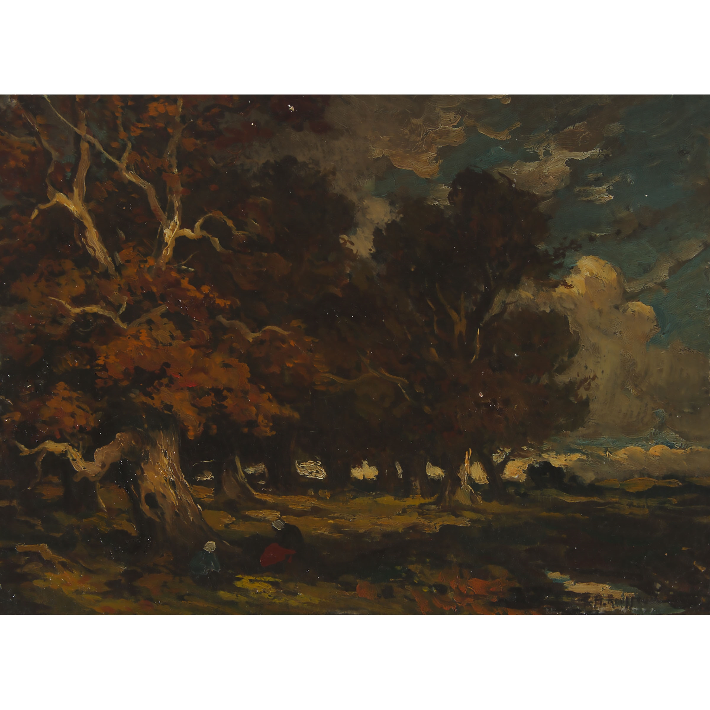 Théodore Rousseau | BARBIZON LANDSCAPE WITH FIGURES SEATED UNDER A TREE ...