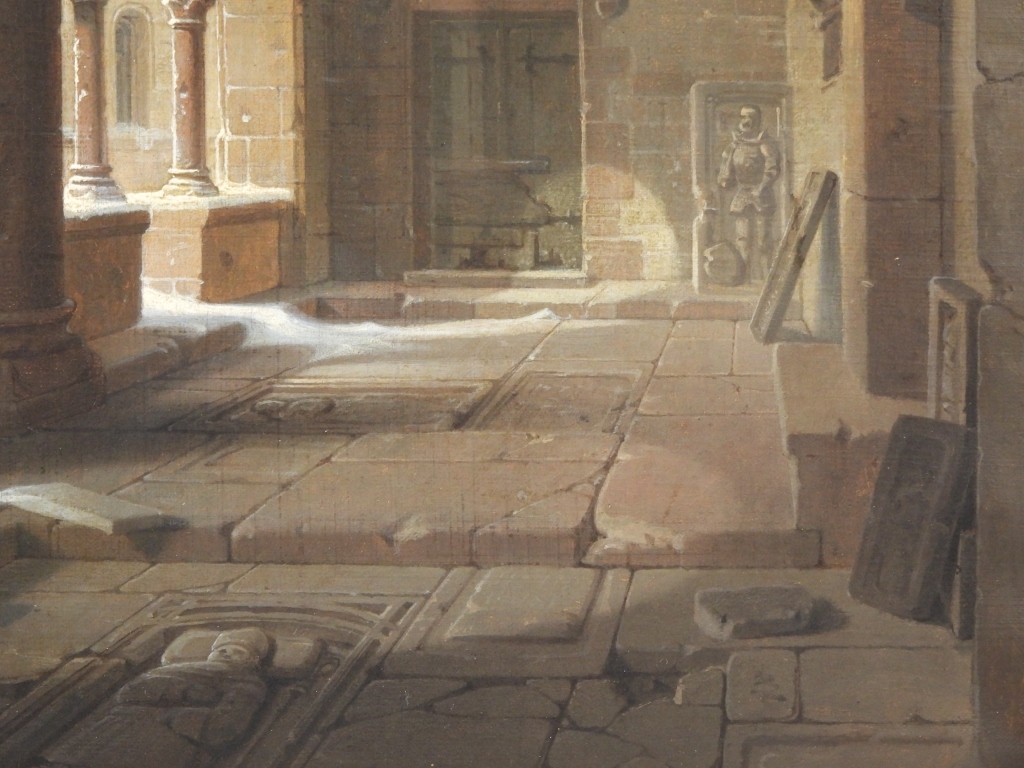 Gustav Adolf Hahn | A darkened hallway beside a snow covered graveyard ...