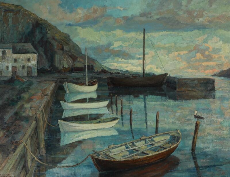 Edele Tronier | Harbour scenery with mountains | MutualArt
