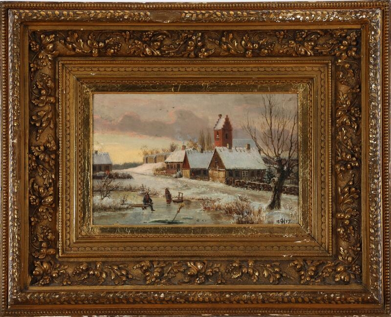 Carsten Henrichsen | A frozen pond in a village at wintertime (1847 ...