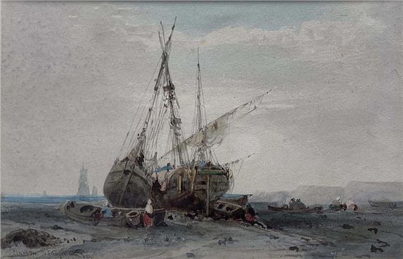 Clarkson Frederick Stanfield | A beach scene with shipwreck (1841 ...